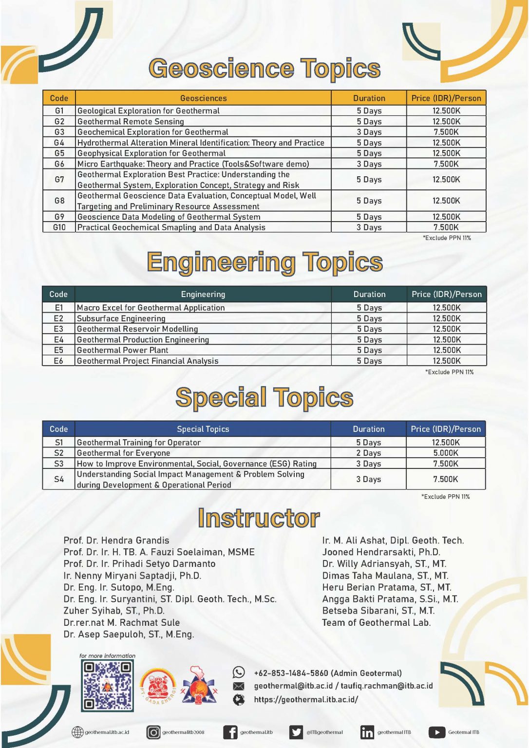Training Program – Geothermal Master Program ITB